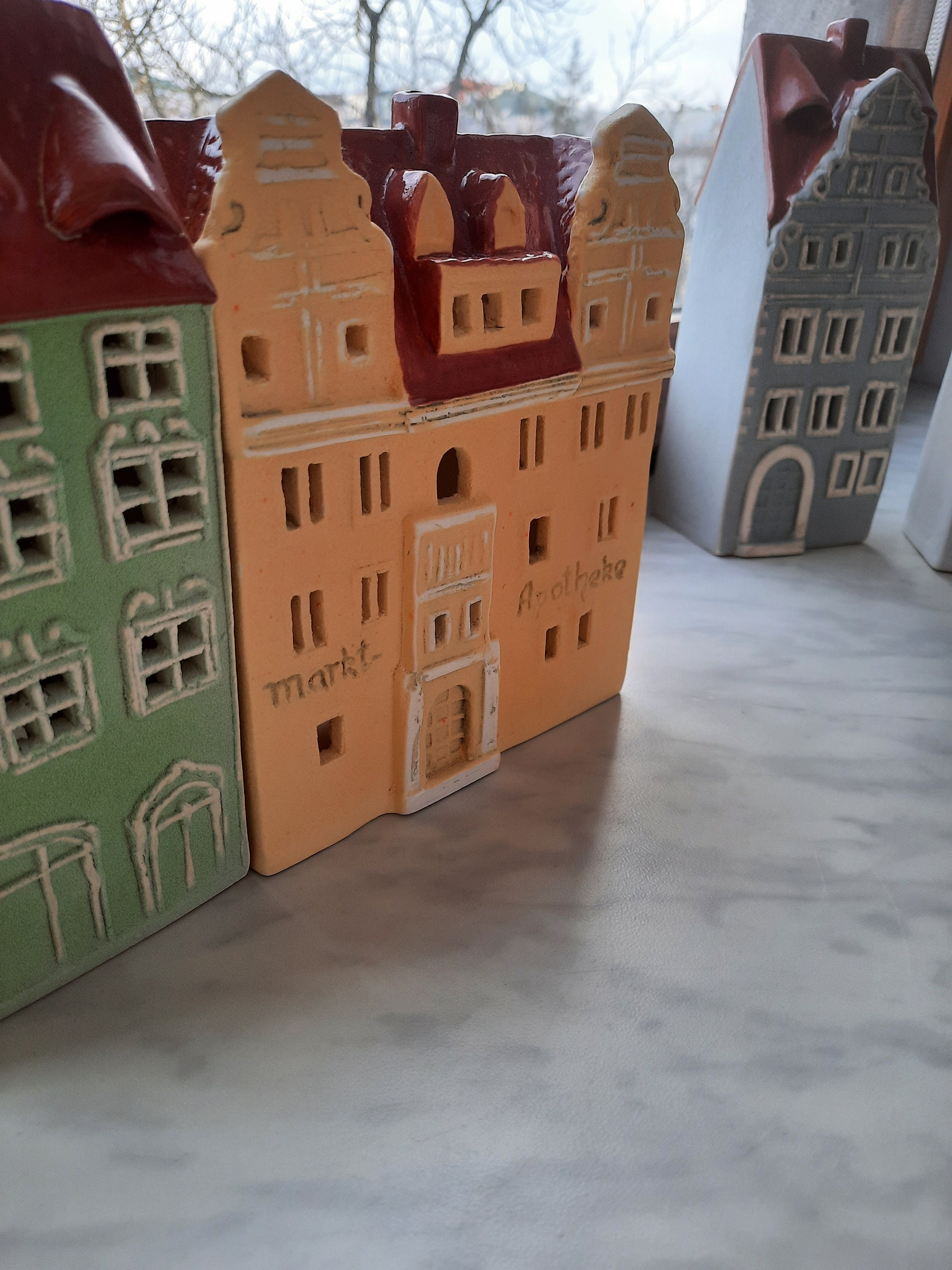 Set of Four Colorful Ceramic Houses, Ceramic Village, Tea Light Houses ...