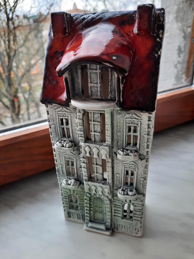 Blue Ceramic House, Historical Building, Lighted House, Tea Light House ...