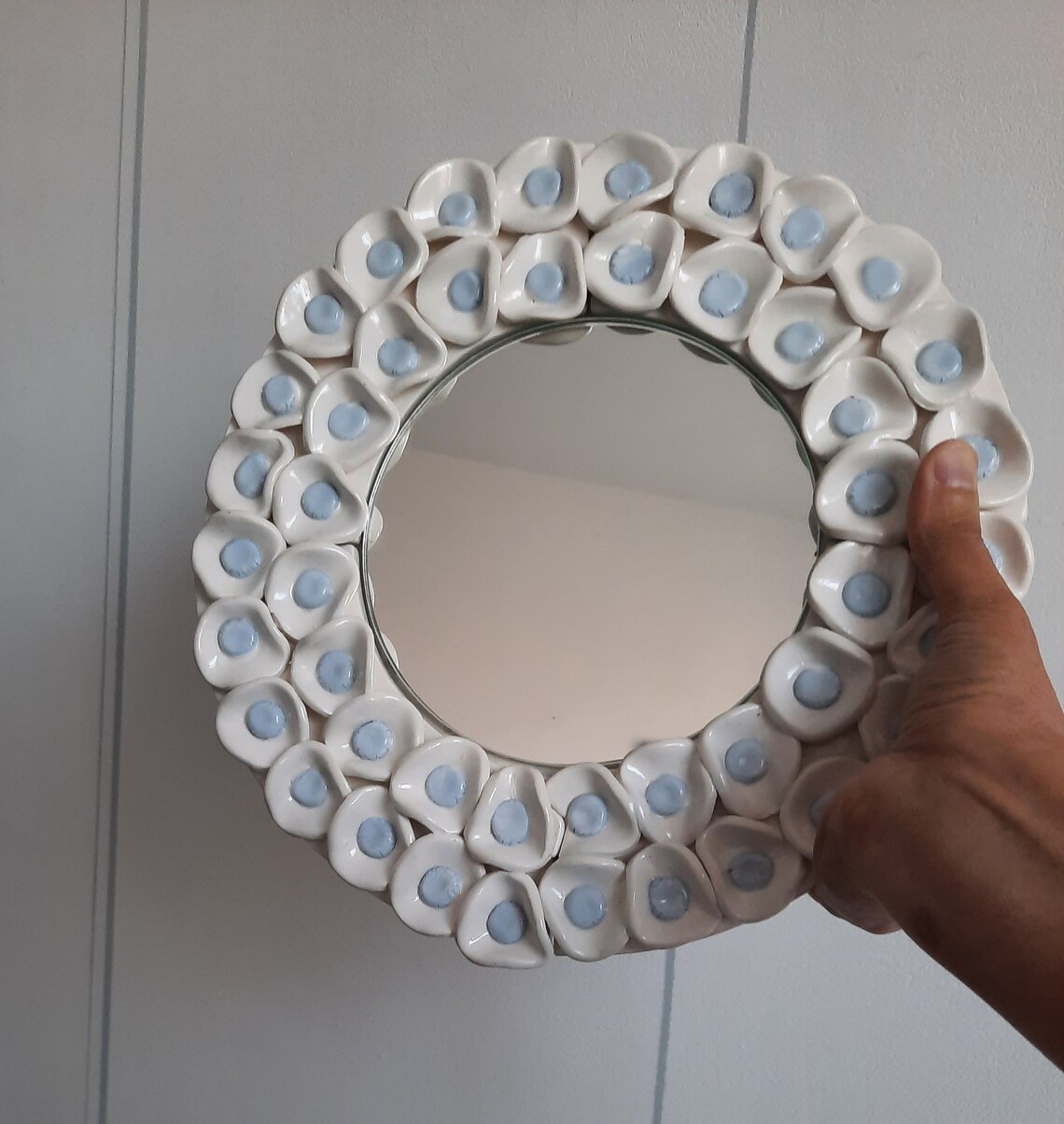 Wall Mirror With White Ceramic Frame. Small Round Mirror - Etsy