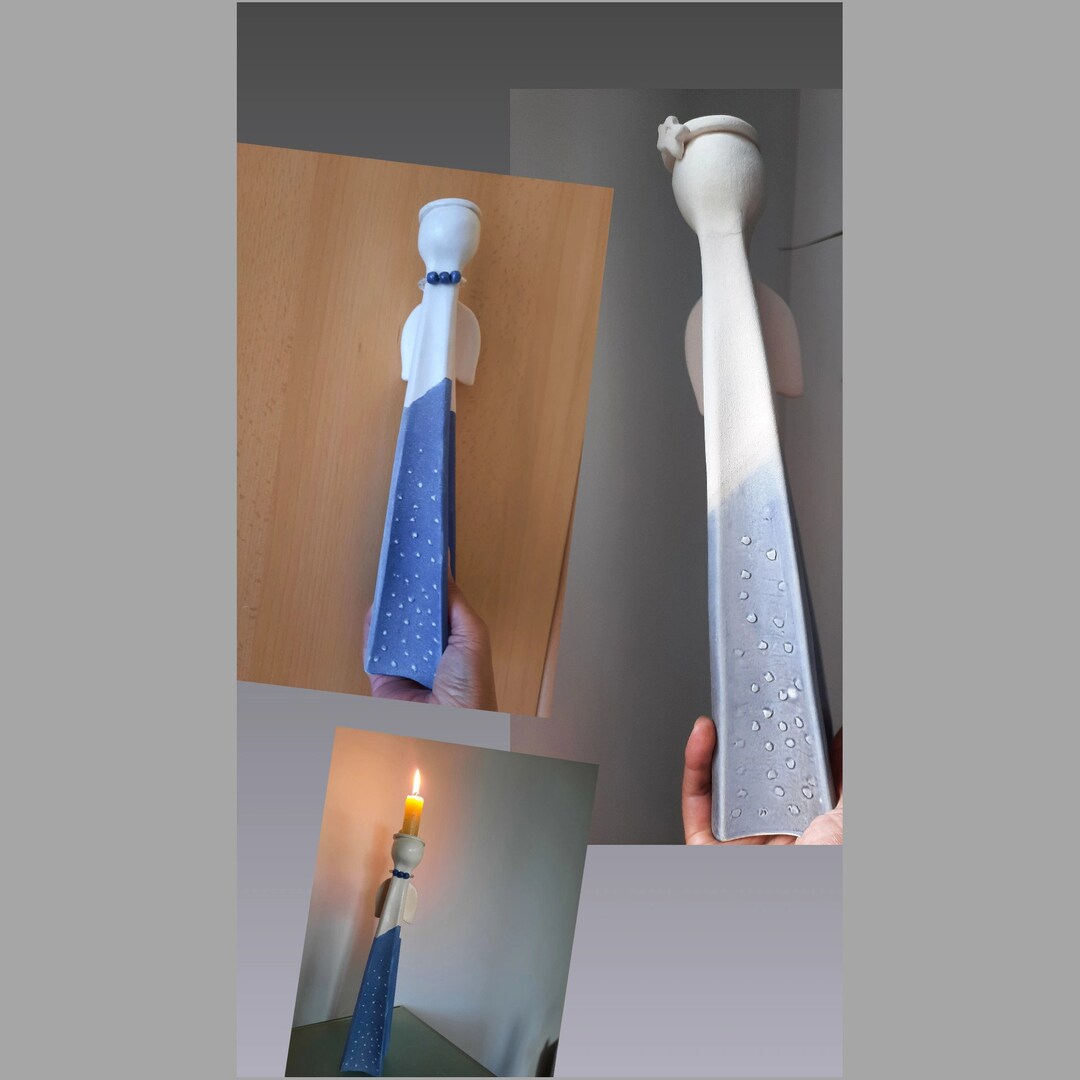 Tall Ceramic Candlestick, Blue Angel Figurine - Etsy