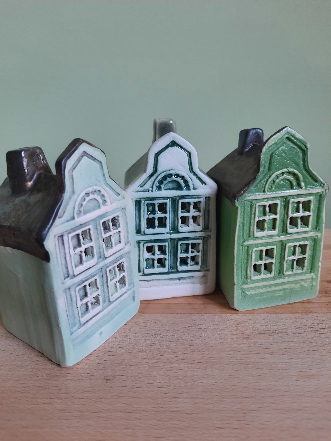Set of Three Tiny Ceramic Houses, Ceramic Village, Tea Light Houses - Etsy