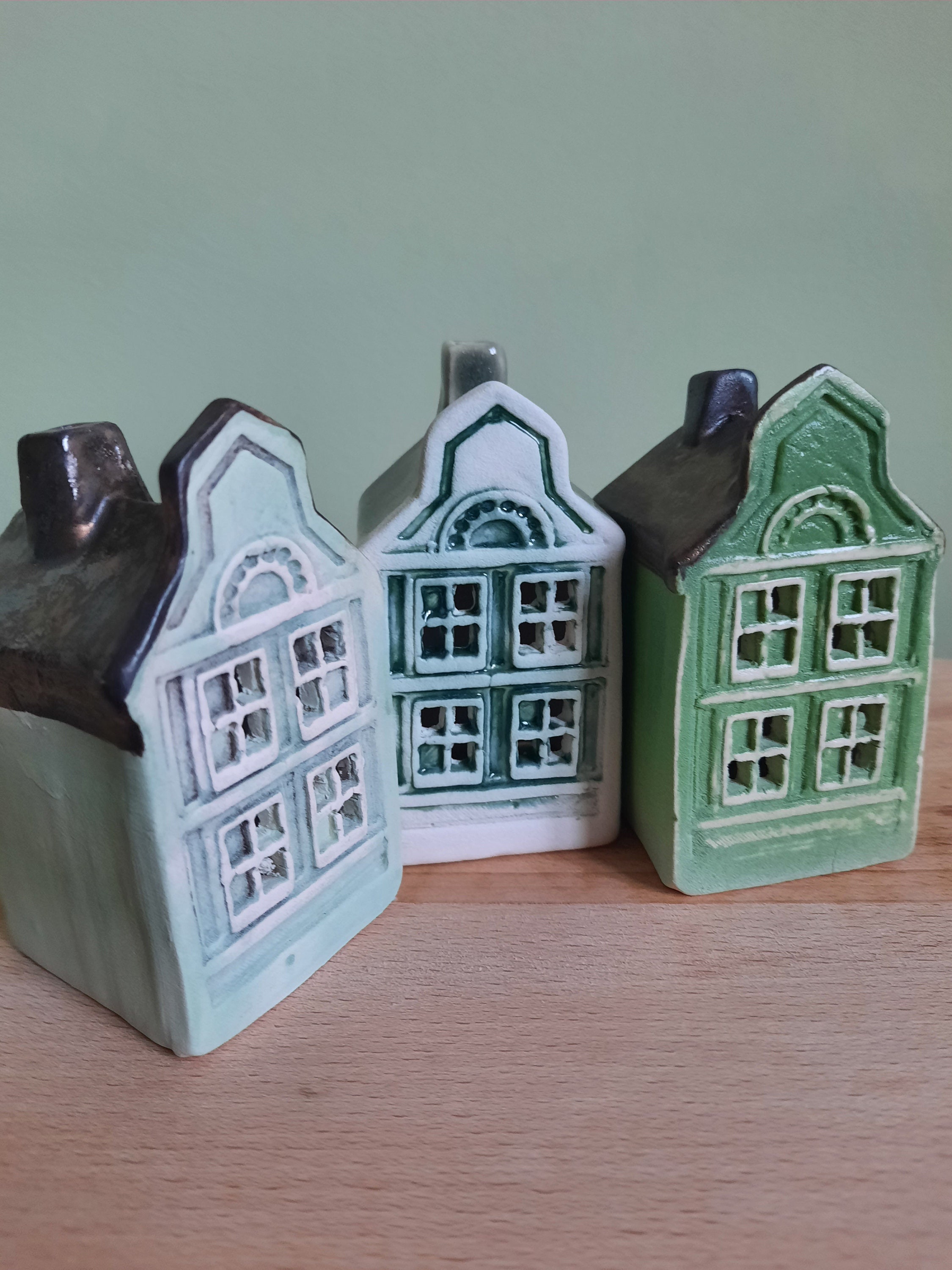 Set of Three Tiny Ceramic Houses, Ceramic Village, Tea Light Houses - Etsy