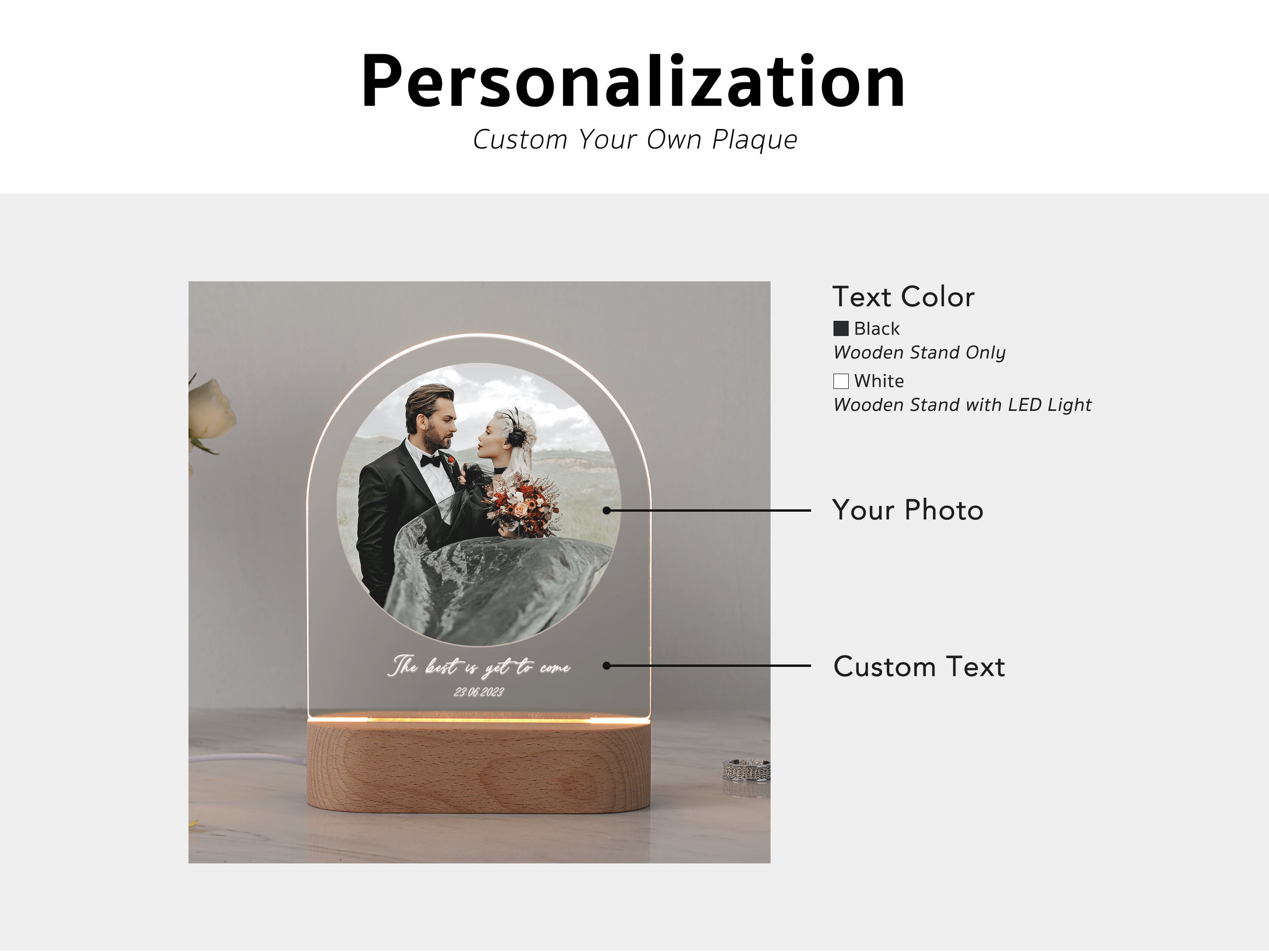 Custom LED Photo Acrylic Plaque With Stand | Personalized Picture ...