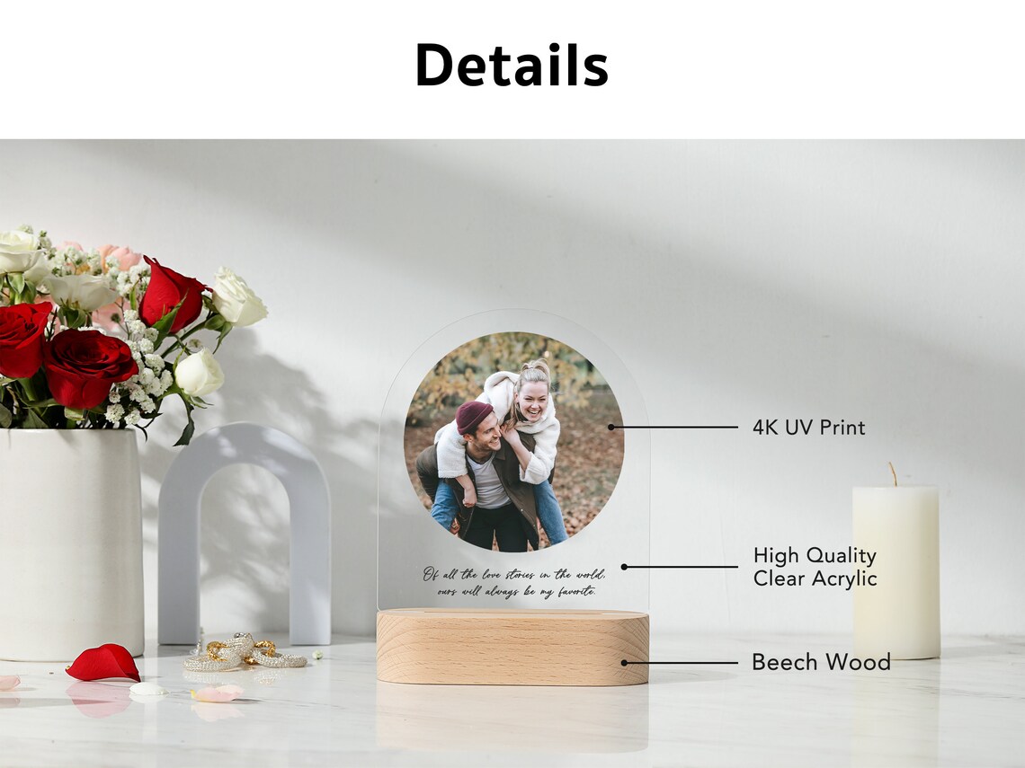 Custom LED Photo Acrylic Plaque With Stand | Personalized Picture ...