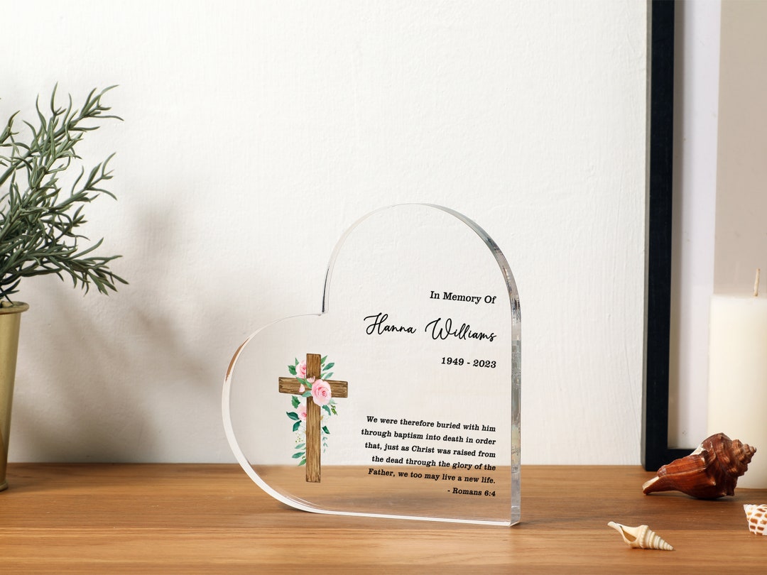 Heart Shape Christian Sympathy Acrylic Block, Custom Bereavement Gift ...