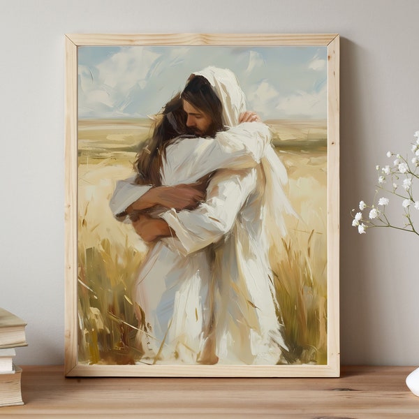 Jesus Hugging Woman, Christian Art, Jesus and Girl Art, Printable Wall ...