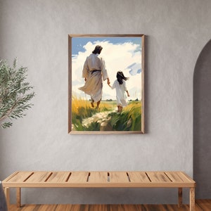 Walking With Him Digital Download Jesus Christ Walking With Children Bible Art Christian Art ...