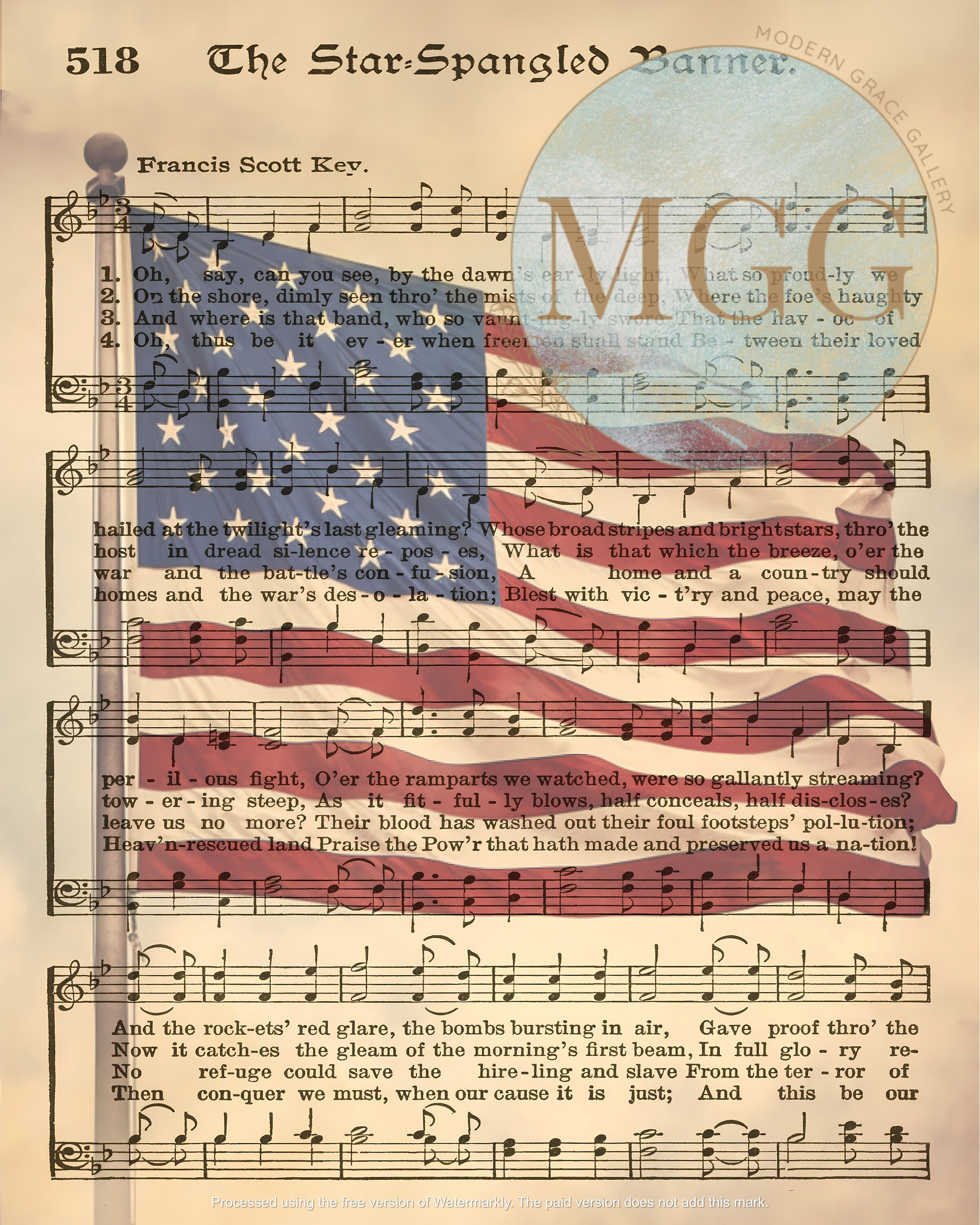 The Star Spangled Banner Digital Art Print | Patriotic Sheet Music ...