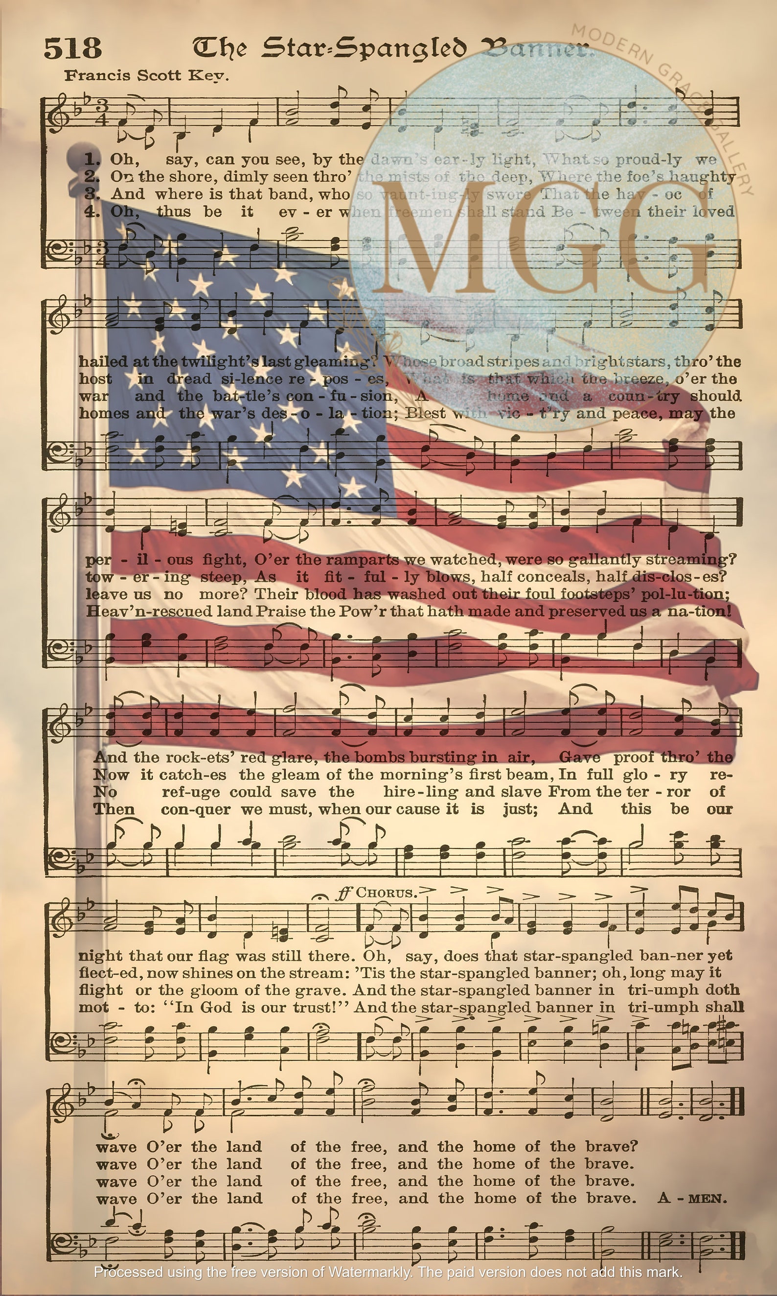 The Star Spangled Banner Digital Art Print | Patriotic Sheet Music ...