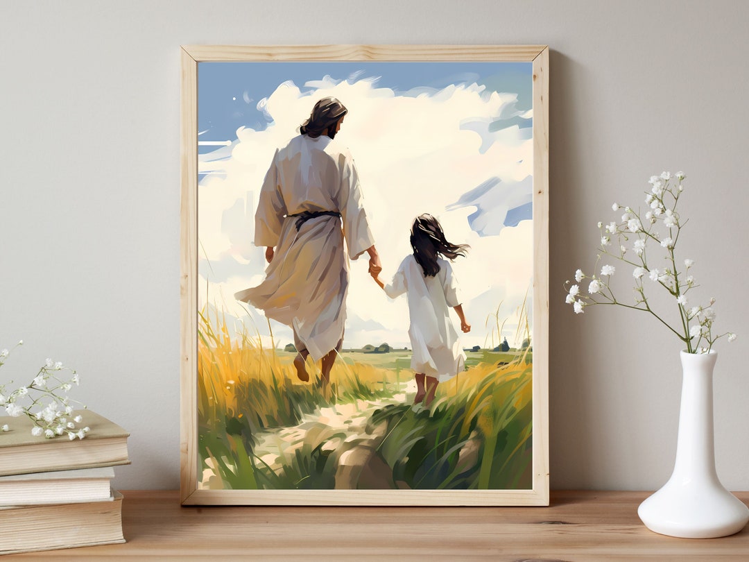 Walking With Him Digital Download Jesus Christ Walking With Children Bible Art Christian Art ...