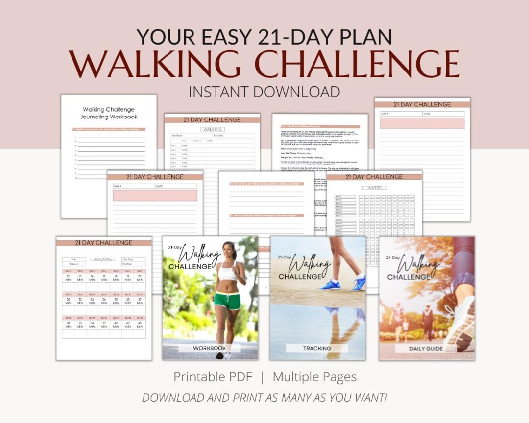 21-day Walking Challenge Kit Printable Fitness Tracker, Daily Walking ...