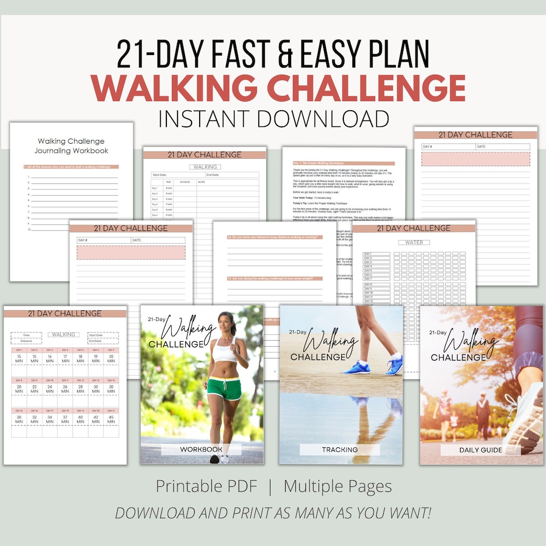 Walking Challenge Planner Printable PDF Walking Journal Walking Planner ...