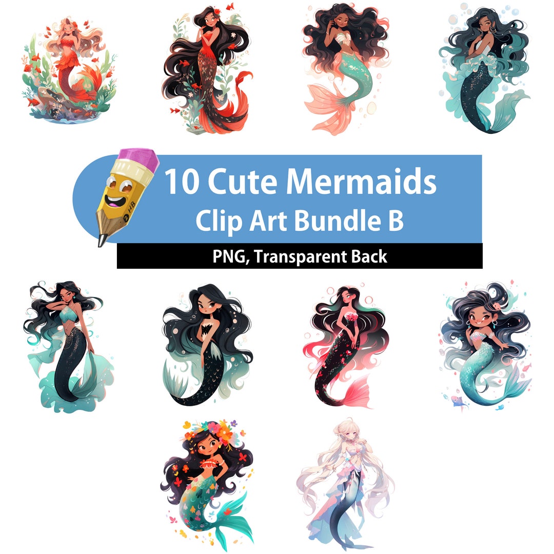 10 Cute Mermaids Clip Art Bundle B for Journals Scrapbooks - Etsy