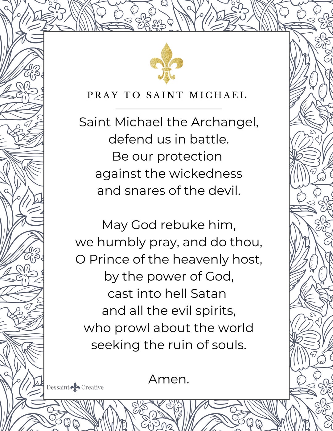 Prayer to Saint Michael - 8.5x11 - Flower Edges - Digital Download - Etsy