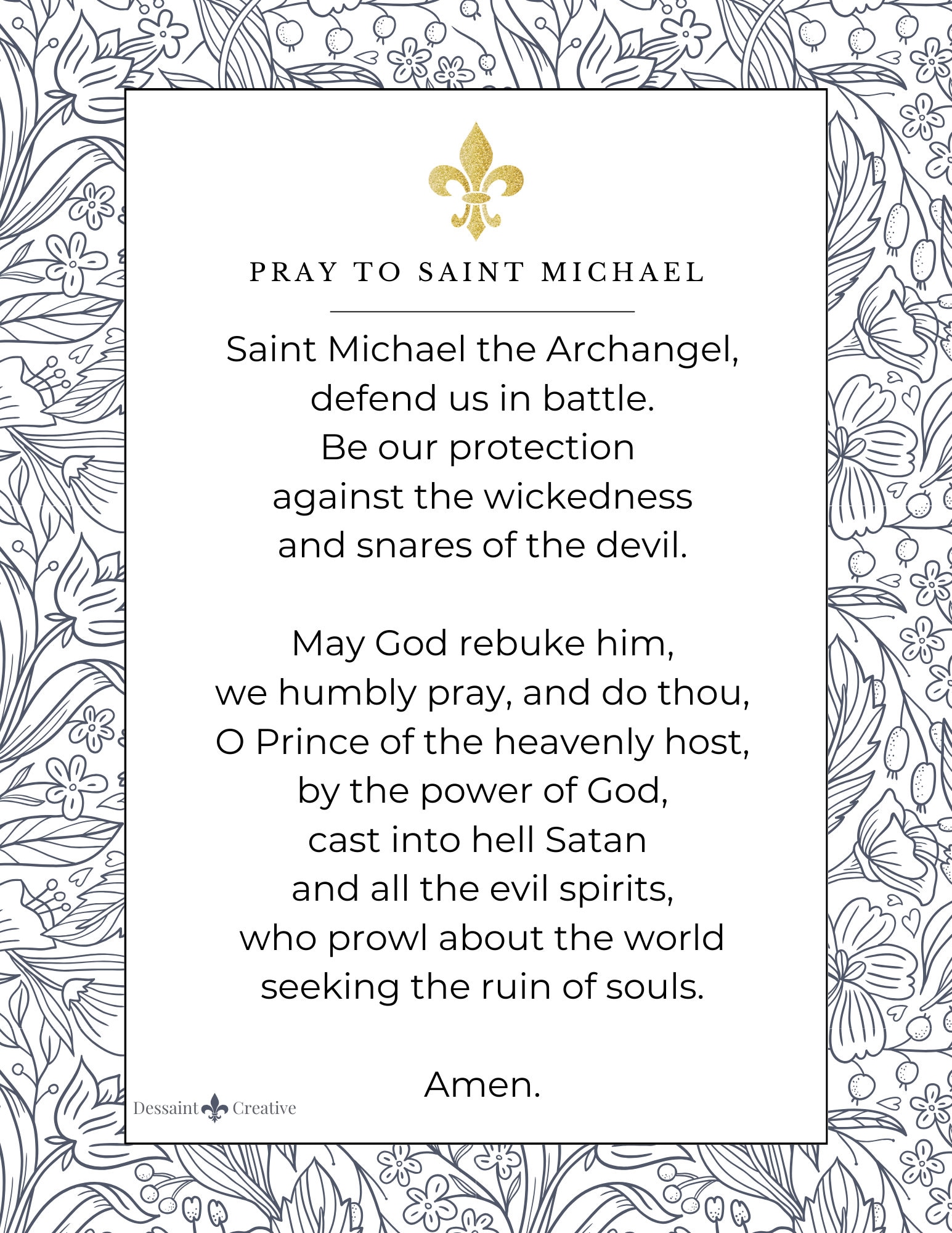 Prayer to Saint Michael - 8.5x11 - Flower Edges - Digital Download - Etsy