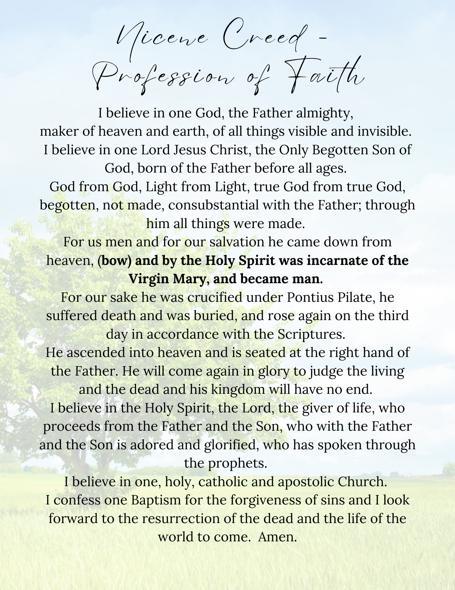 Nicene Creed - Catholic Profession of Faith - Catholic Prayers - Ocean ...