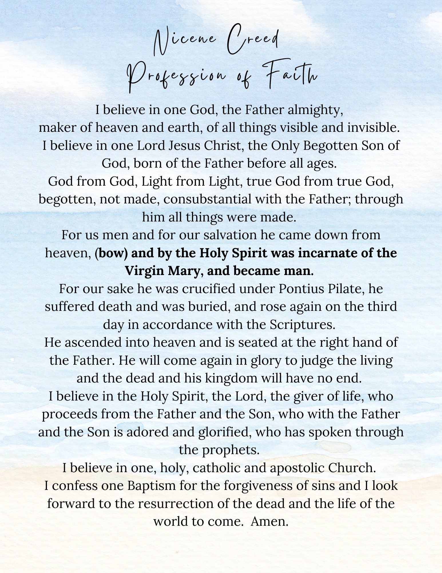 Nicene Creed - Catholic Profession of Faith - Catholic Prayers - Ocean ...