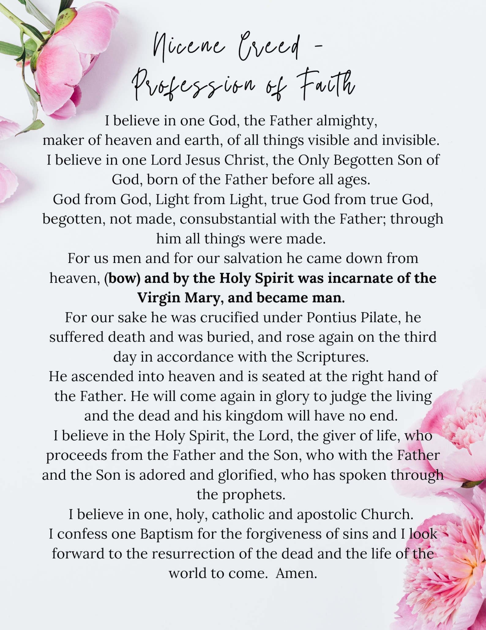 Nicene Creed - Catholic Profession of Faith - Catholic Prayers - Pink ...