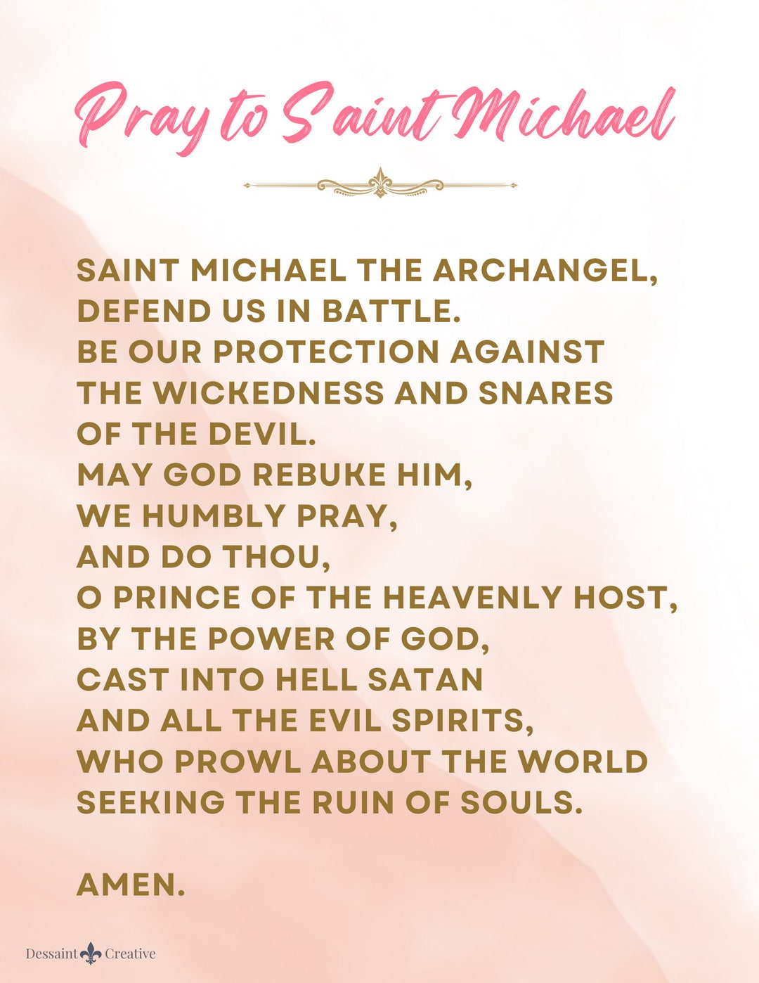 Prayer to Saint Michael - 8.5x11 - Pink Watercolor - Digital Download ...