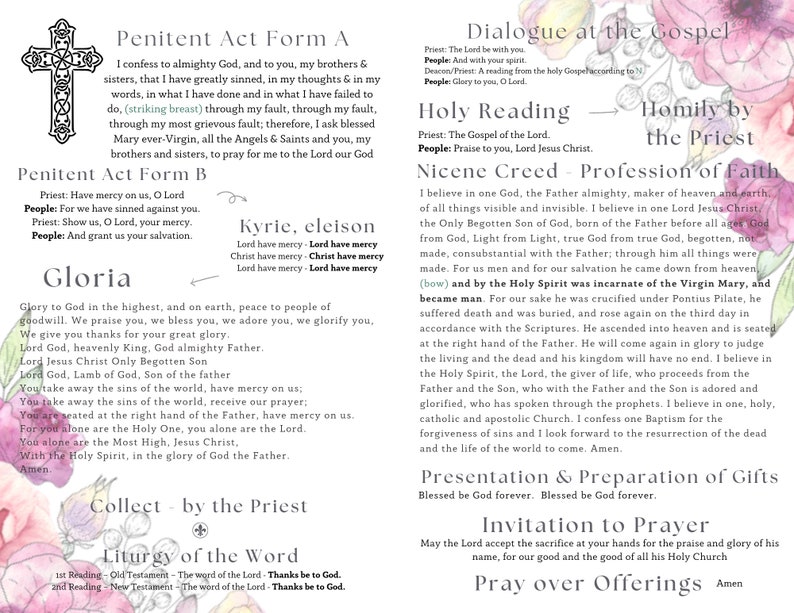 Catholic Mass Missalette: White Floral Prayers & Responses - Etsy