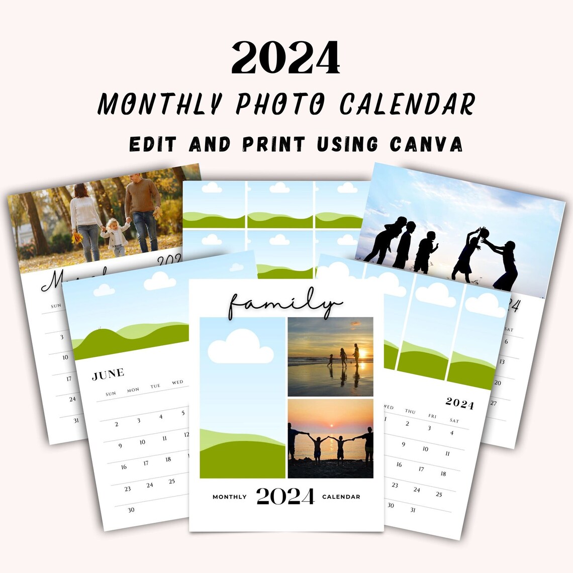 2024 Calendar Template With Photos, Easy Edit Canva Templates ...