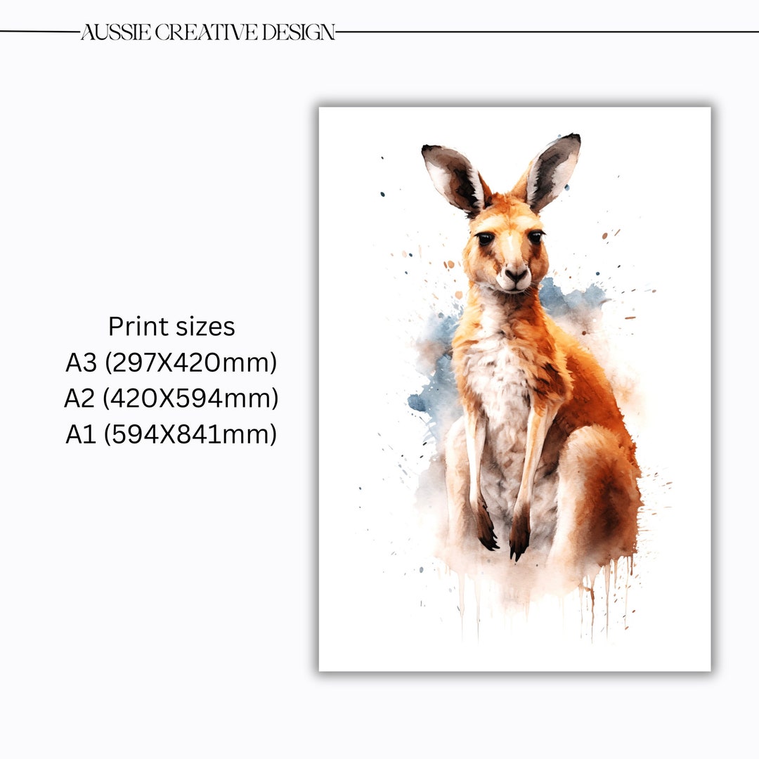 Australian Animals Watercolour Art Print Featuring Kangaroo Version 2 ...