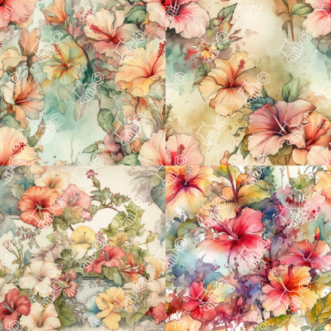 Hibiscus Seamless, Hibiscus Pattern, Seamless, Pattern, Digital Paper ...