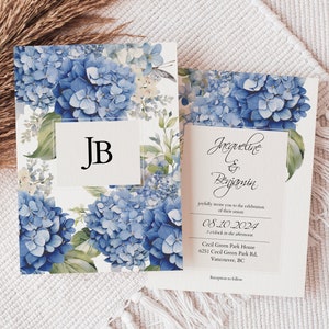 Blue Hydrangea Wedding Invitation Template, 5x7" Editable Digital ...