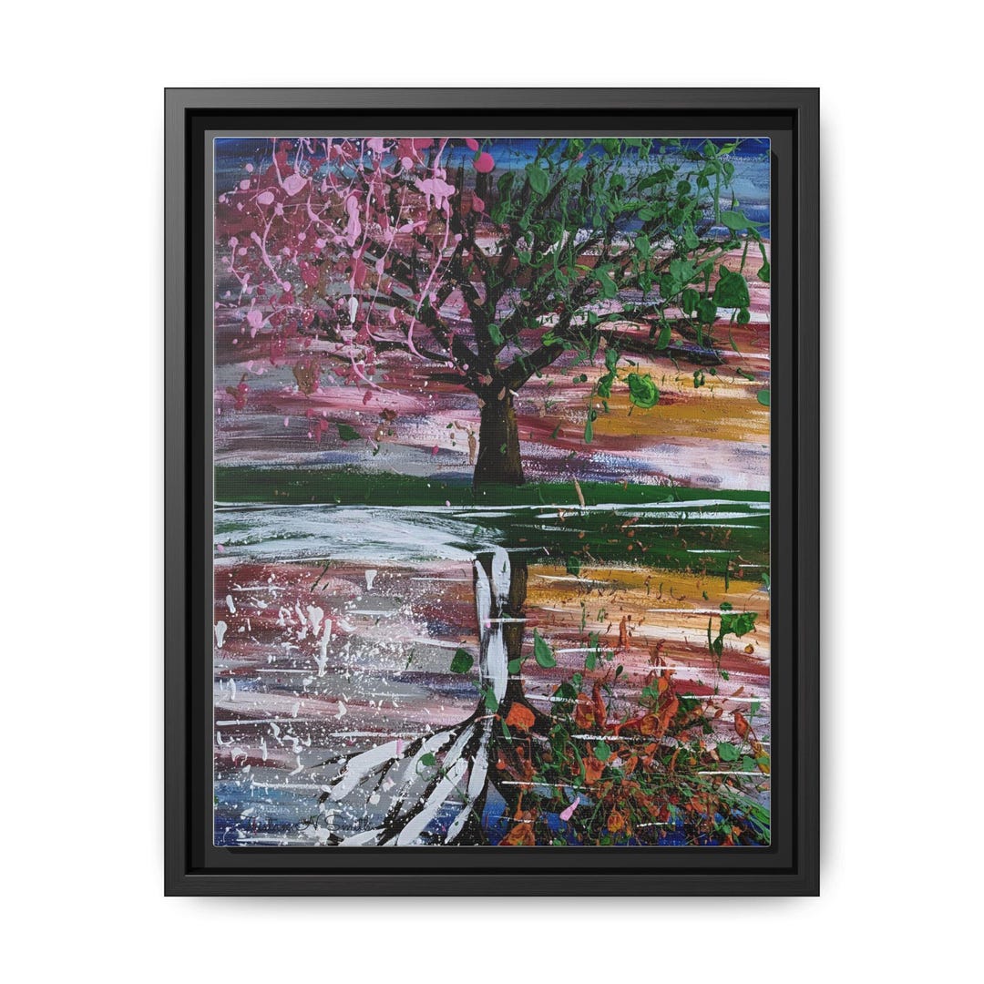 Canvas Wall Art, Tree Seasons Change Painting, Splatter Technique ...