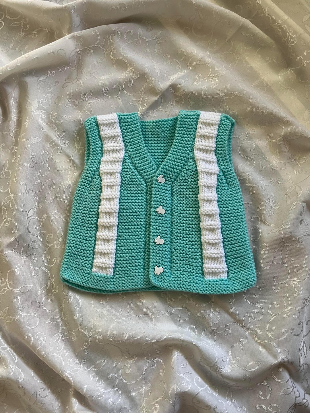 Aqua Blue Baby Vest With Rabbit Buttons - Hand-knit Baby Clothing Made ...