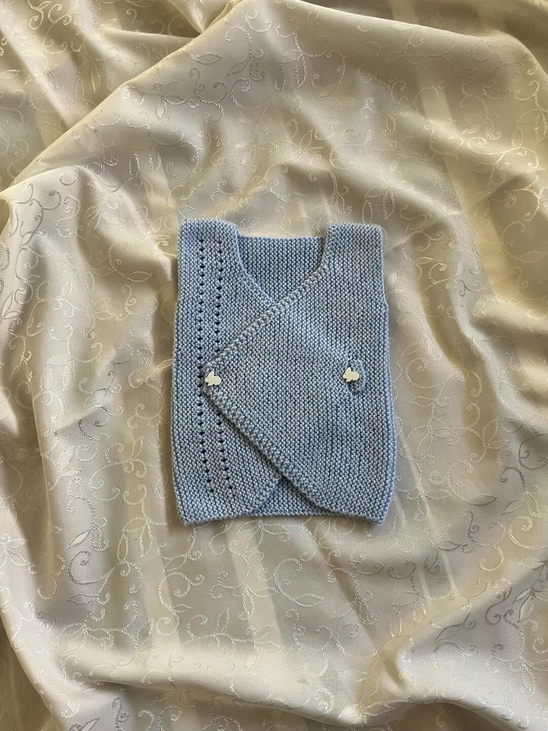 Blue Baby Vest With Rabbit Buttons - Hand-knit Baby Clothing Made W ...