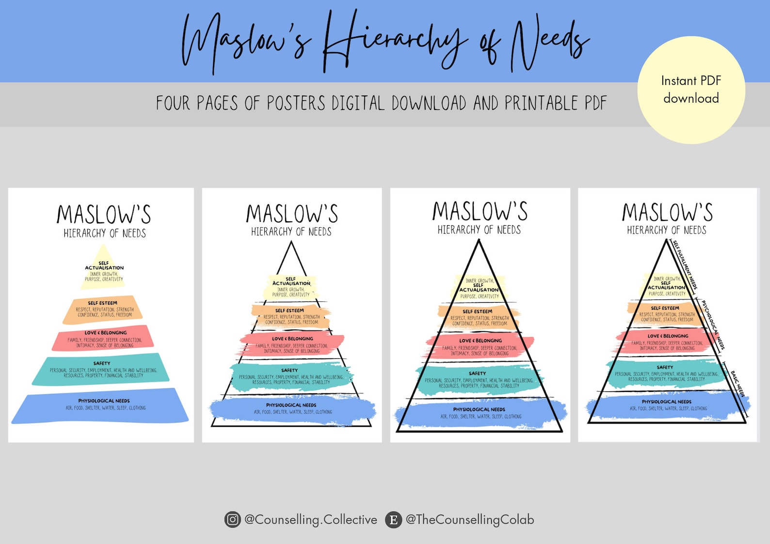 Maslow's Hierarchy of Needs - Printable Posters - Rainbow Version - Etsy