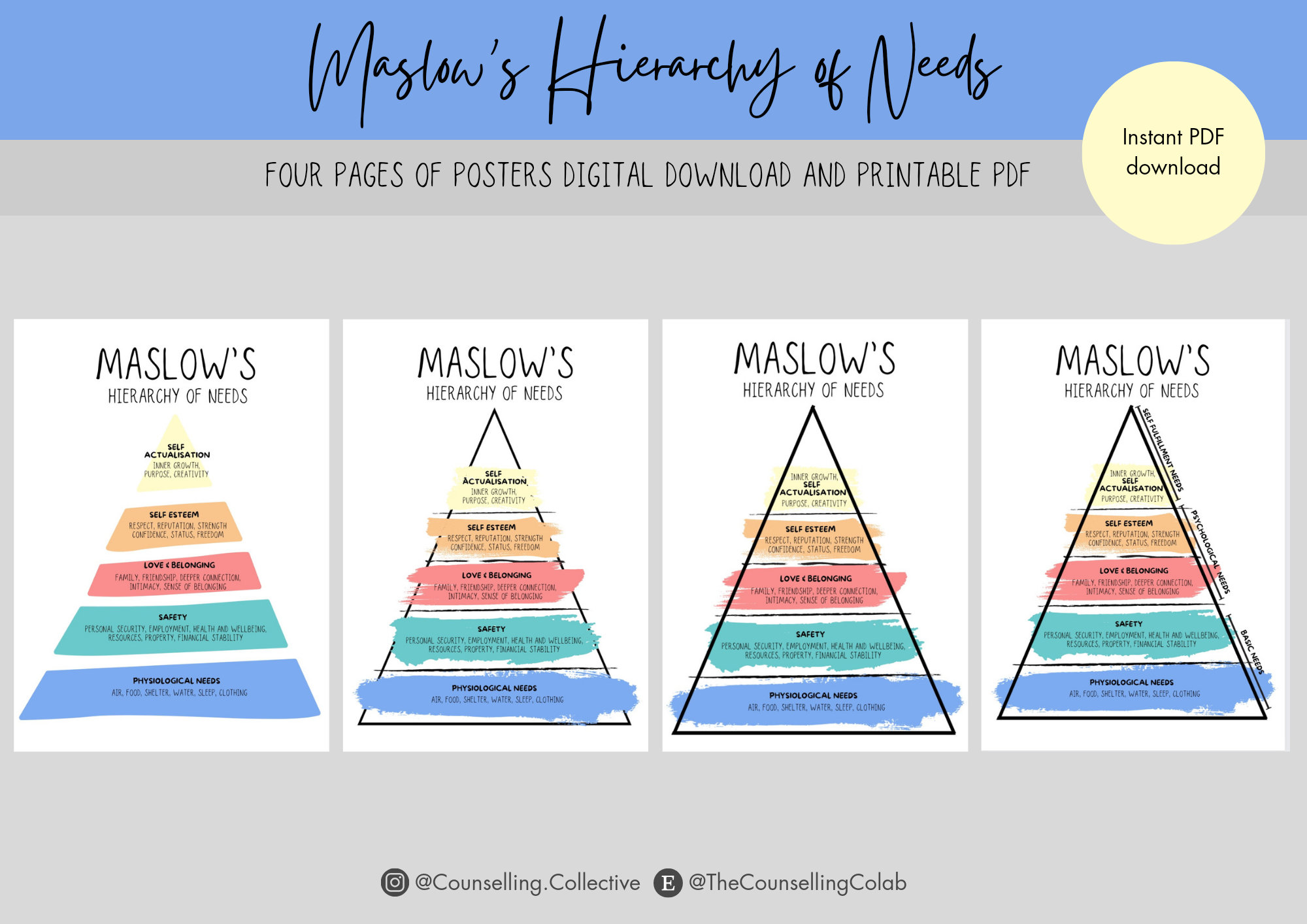 Maslow's Hierarchy of Needs - Printable Posters - Rainbow Version - Etsy