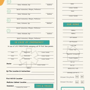 Printable Babysitter Reference Sheet Template, Downloadable Files ...