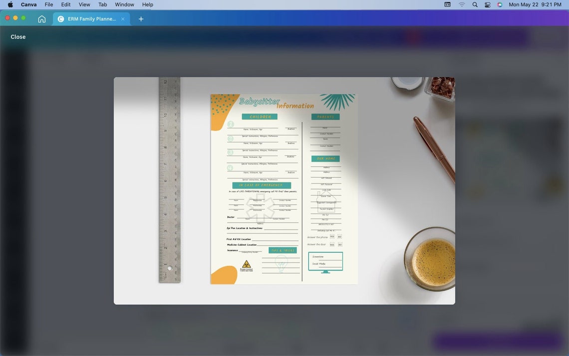 Printable Babysitter Reference Sheet Template, Downloadable Files ...