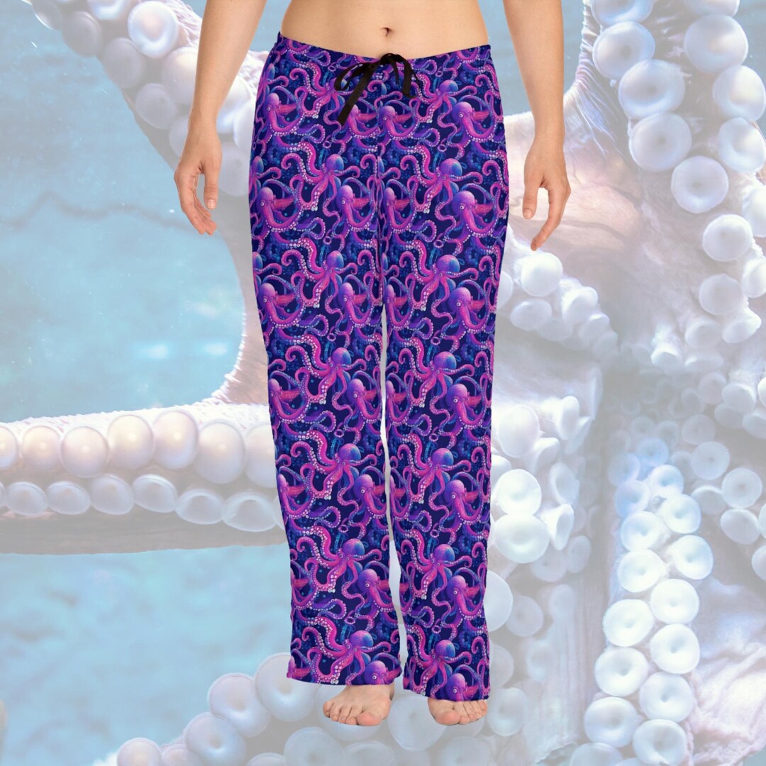 Ocean Octopus Print Pajama Pants - Comfy Underwater Theme Lounge Wear ...