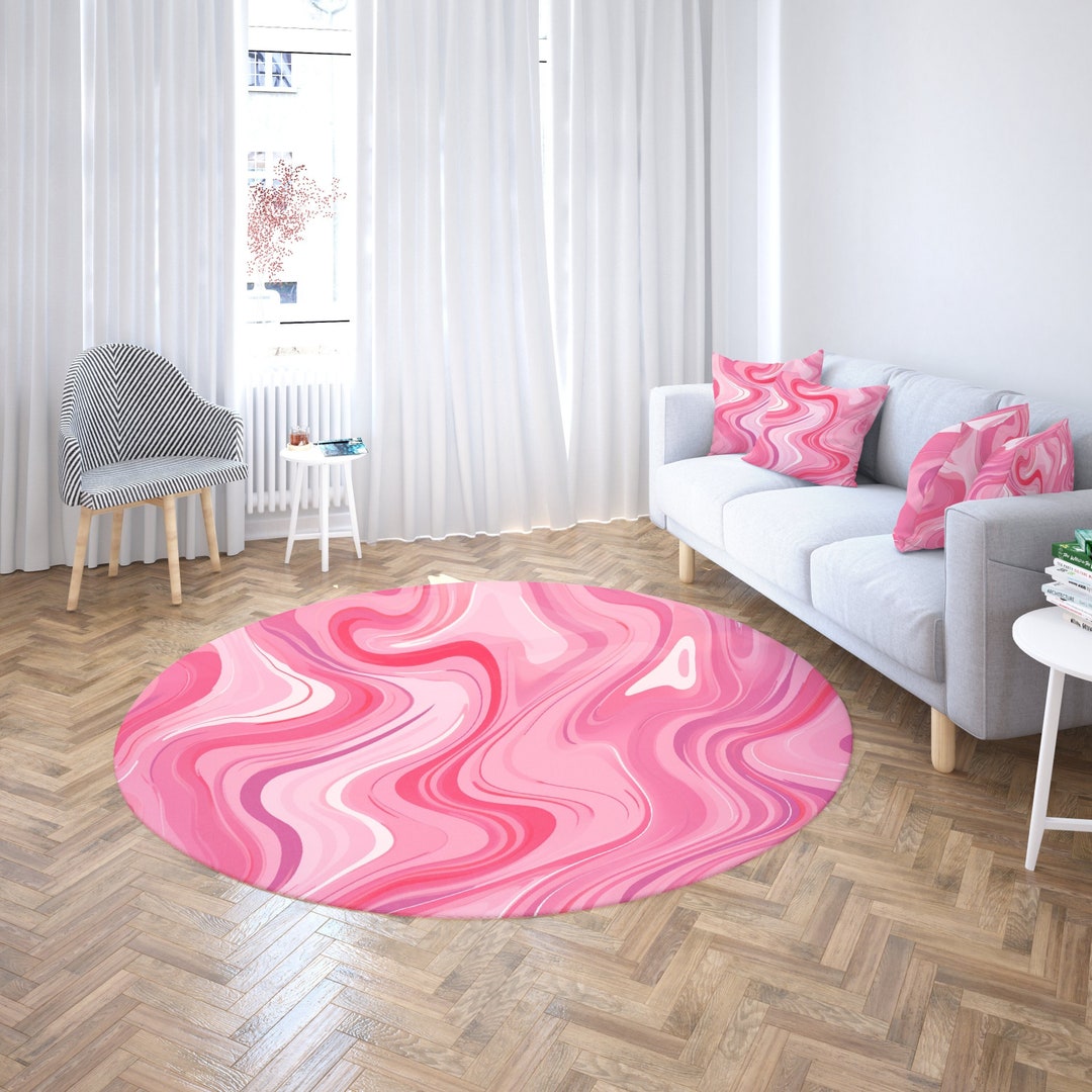 Pink Rug Pastel Retro Wavy Trippy Rug Roud Artistic Rug Pink - Etsy