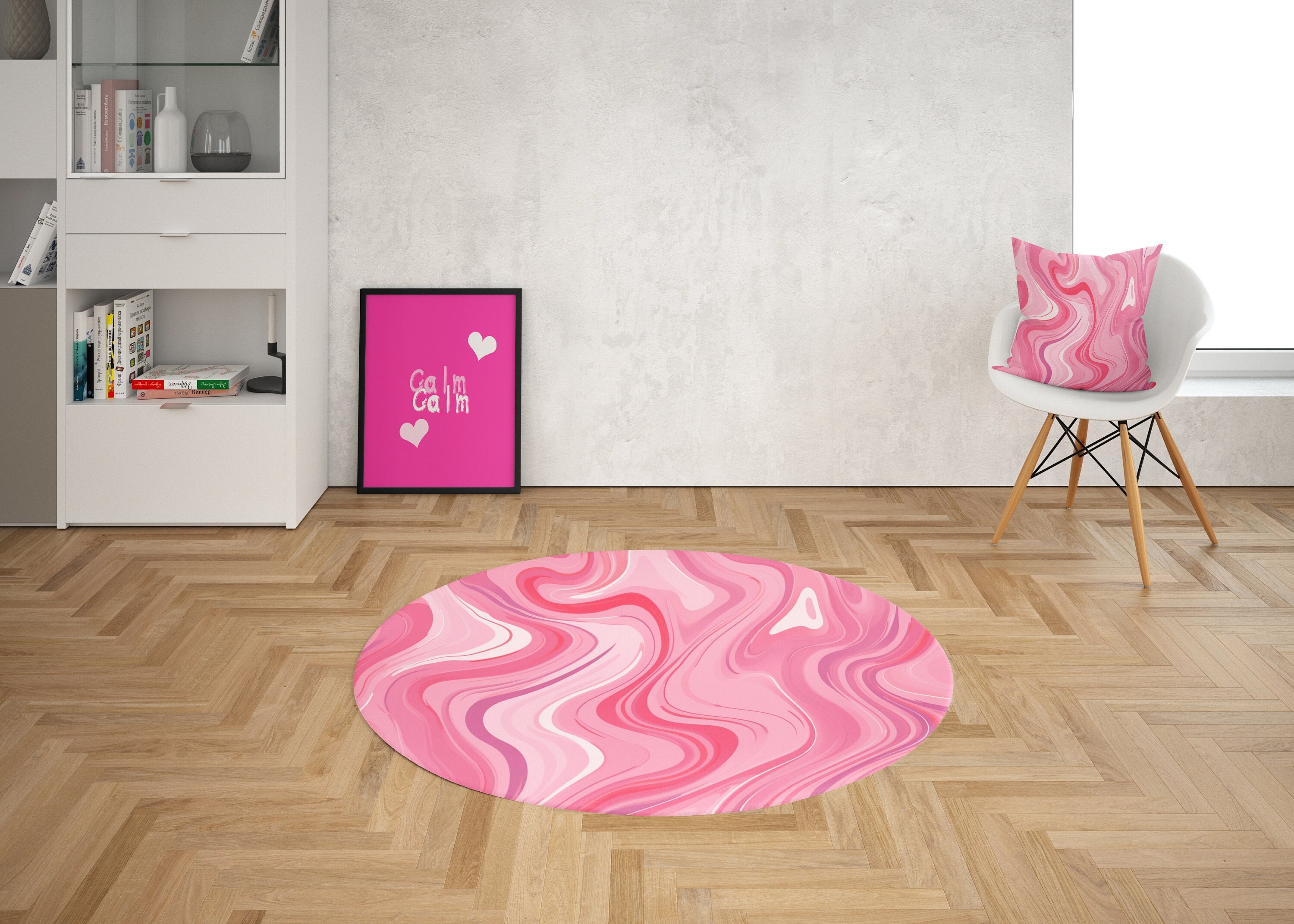Pink Rug Pastel Retro Wavy Trippy Rug Roud Artistic Rug Pink Aesthetic ...