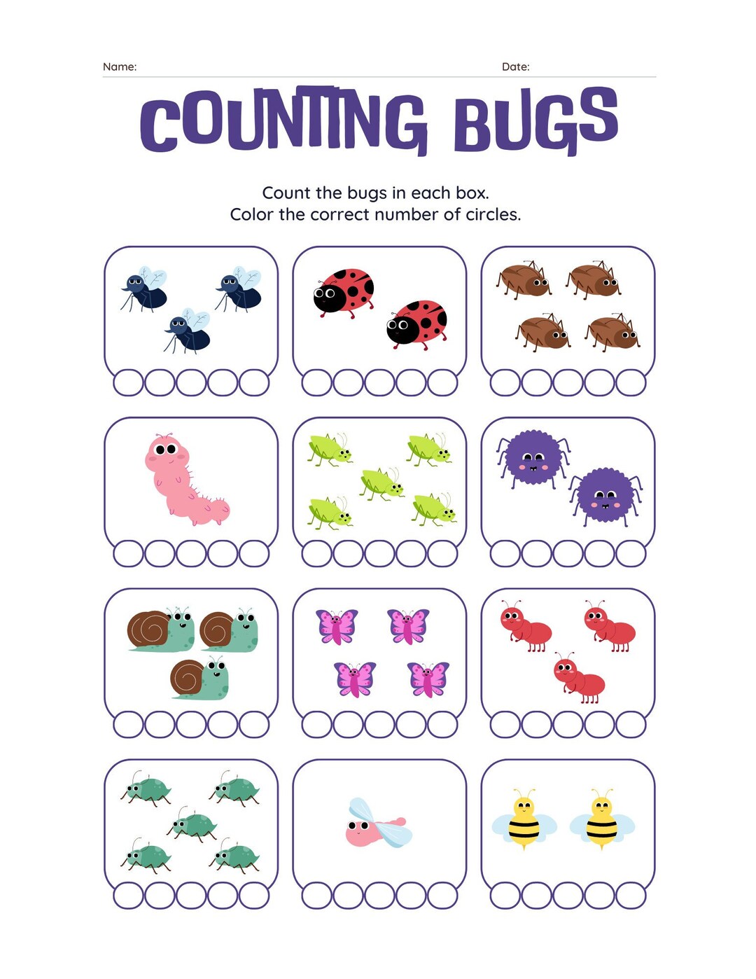 Homeschool Preschool Counting Worksheet - Etsy
