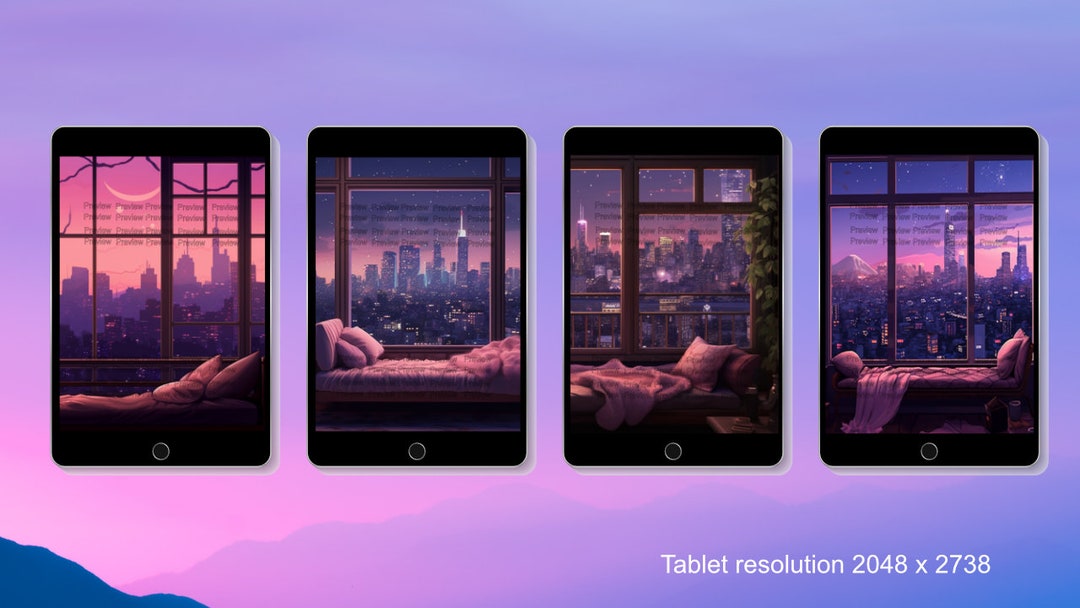 Cozy Tablet Wallpapers Digital Download, Purple Background, City ...