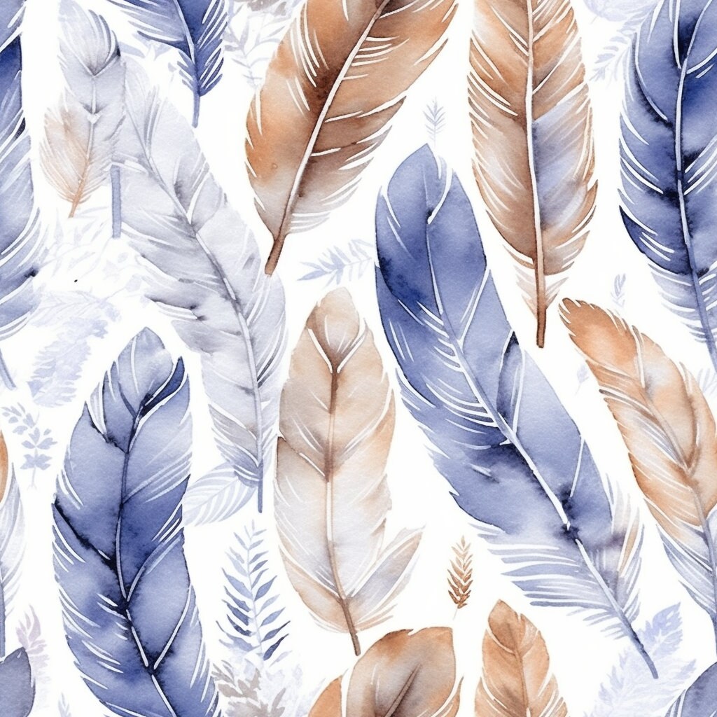 Blue and Tan Feather Design Digital Paper, 6 Patterns, Instant Download ...