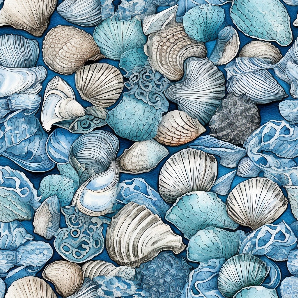 Monochromatic Watercolor Seashell Design Digital Paper, 6 Patterns ...