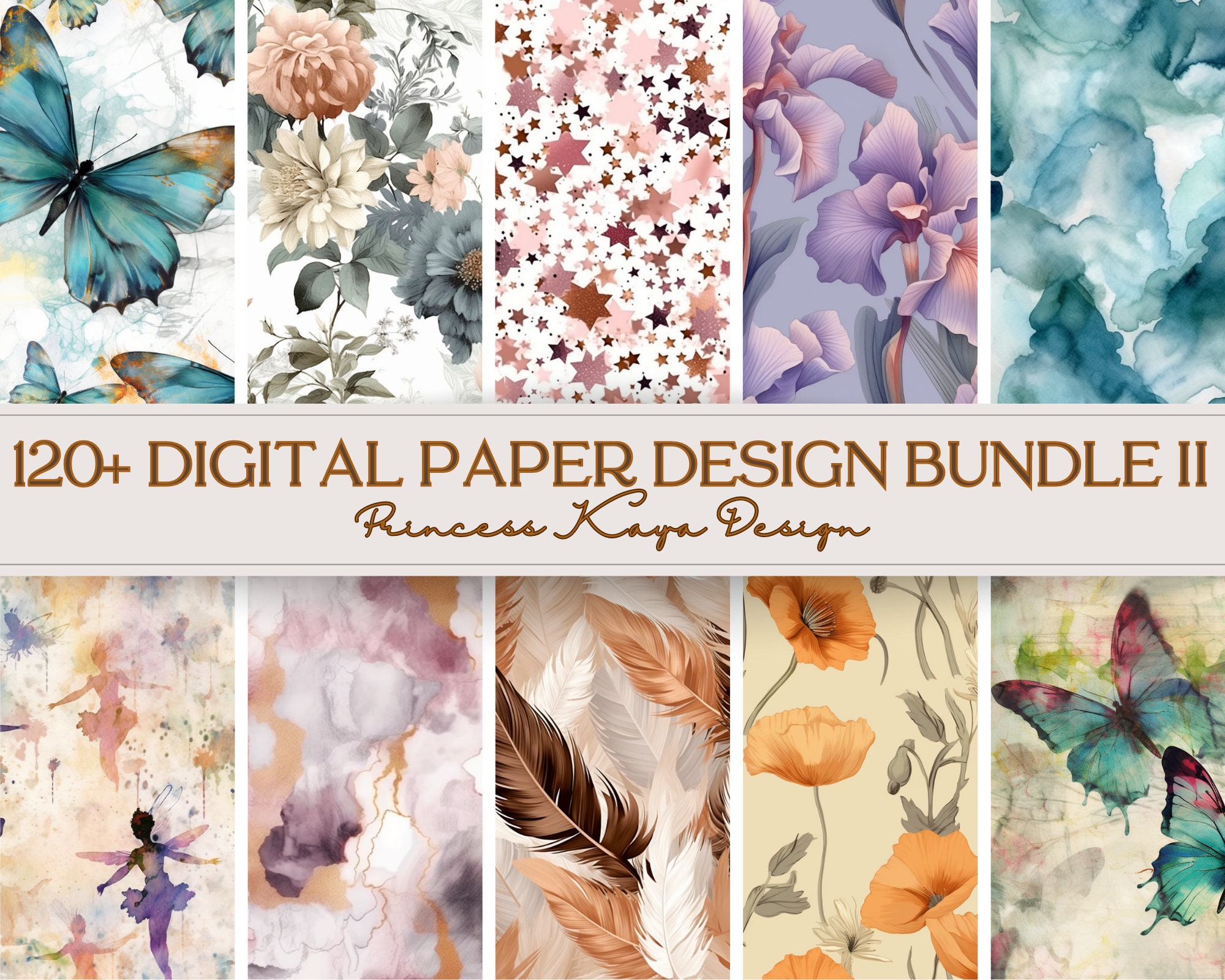 120 Digital Paper Design Bundle II, Instant Download, SEAMLESS TILED ...