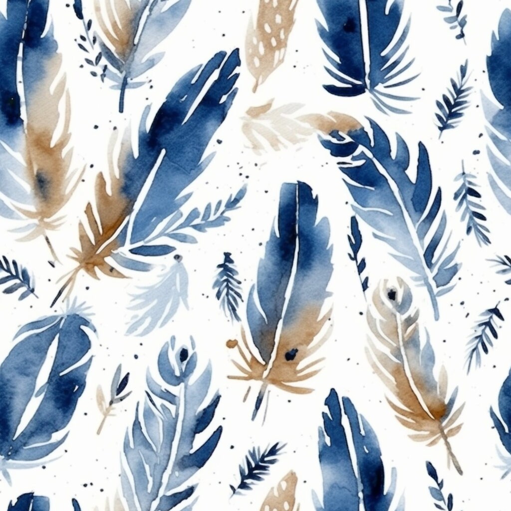 Blue and Tan Feather Design Digital Paper, 6 Patterns, Instant Download ...