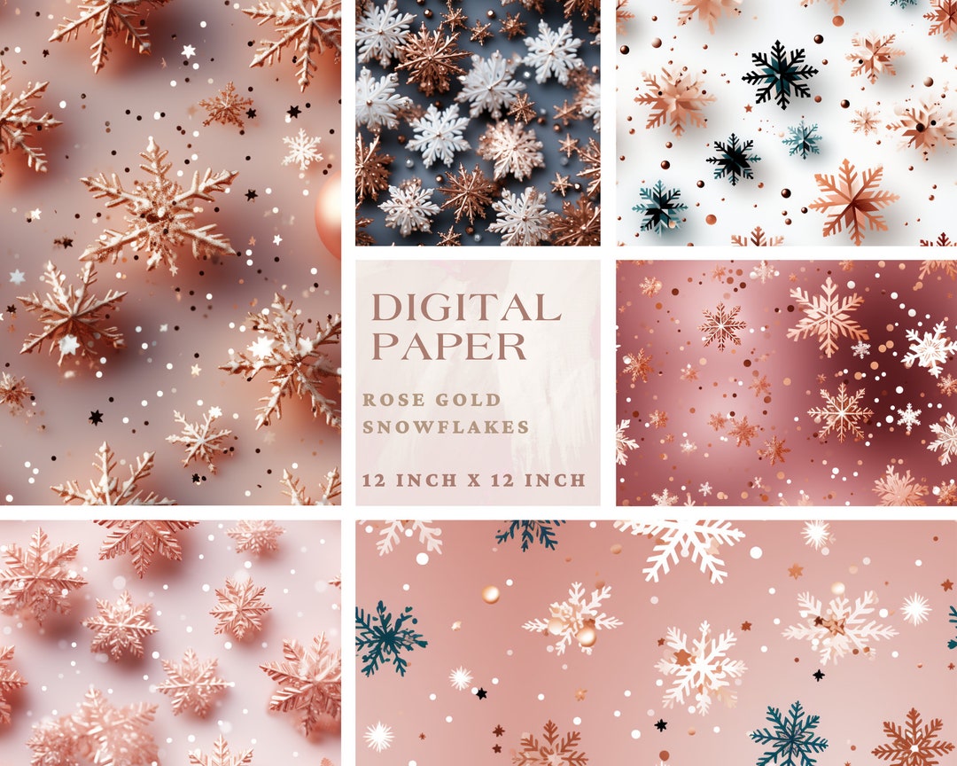Rose Gold Snowflake Design Digital Paper, 6 Patterns, Instant Download ...