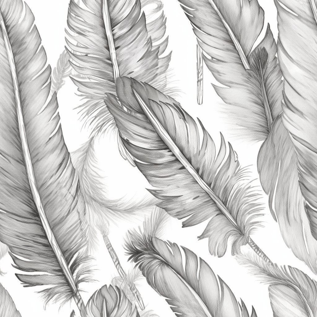Pencil Sketch Feather Design Digital Paper, 6 Patterns, Instant ...
