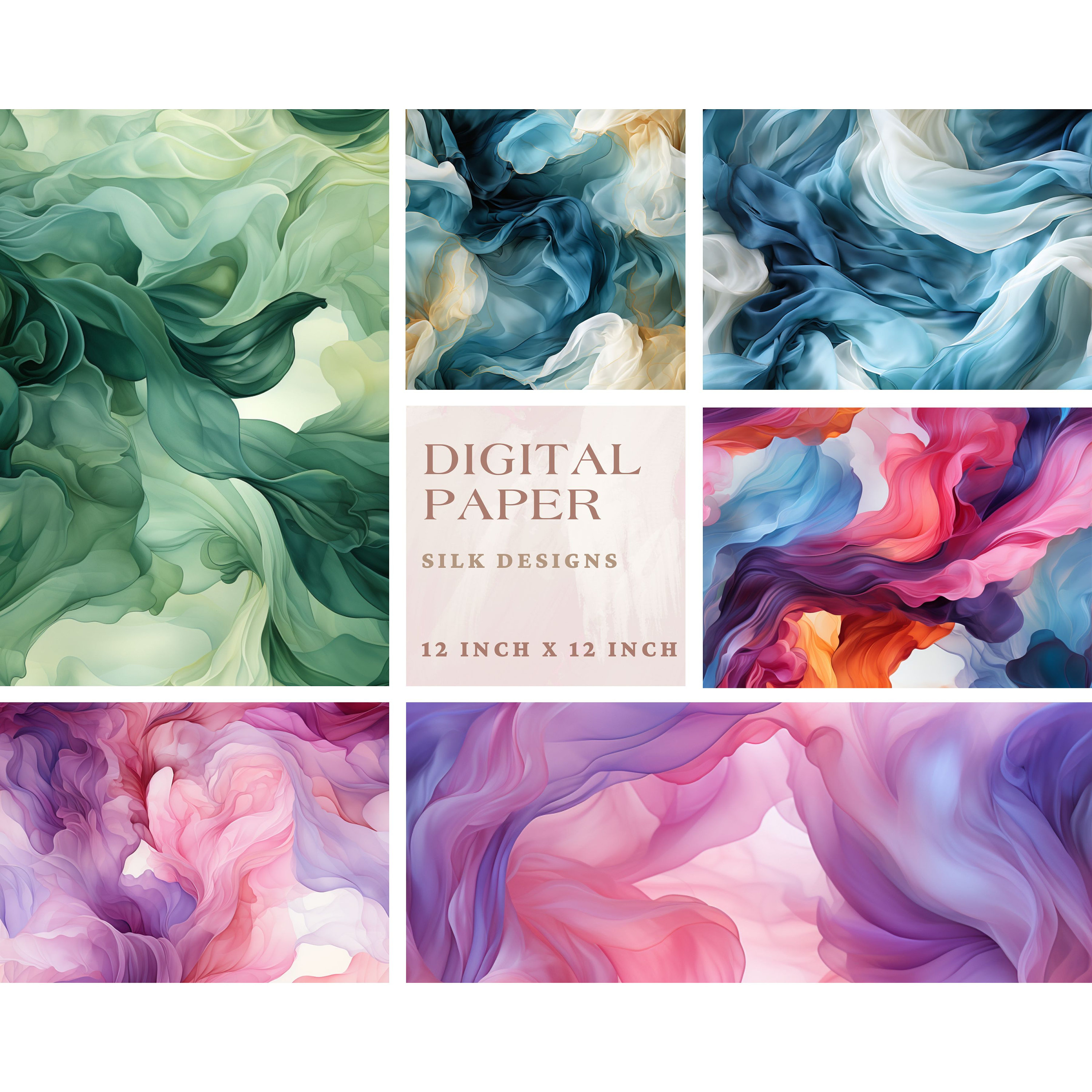 Silk Design Digital Paper, 6 Patterns, Instant Download, SEAMLESS TILED ...