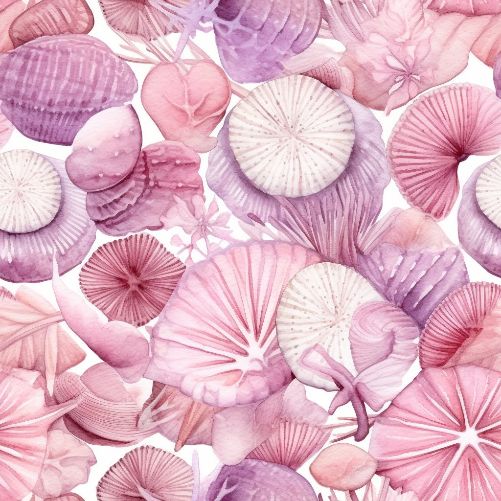 Watercolor Seashell Design Digital Paper, Pink and Lavender, 6 Patterns ...