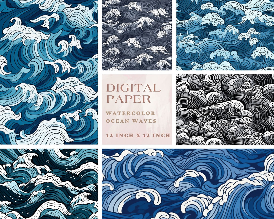 Watercolor Ocean Wave Design Digital Paper, 6 Patterns, Instant ...