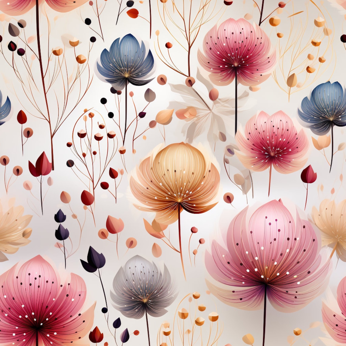 Abstract Floral Design Digital Paper, 6 Patterns, Instant Download ...